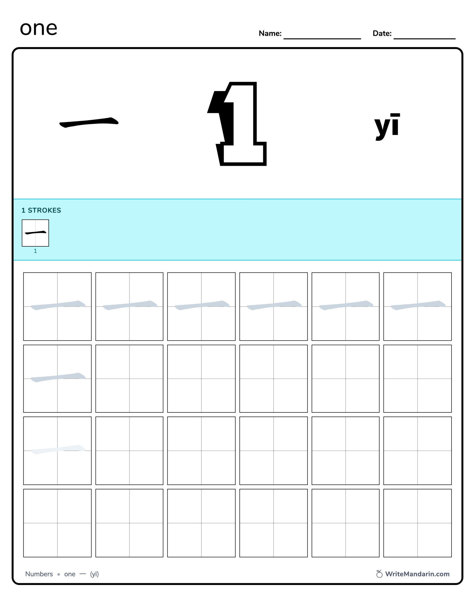 Numbers - Free Chinese Writing Worksheets - WriteMandarin