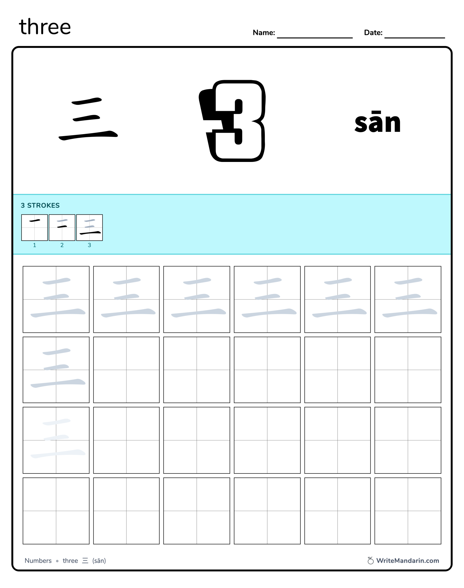 Numbers - Free Chinese Writing Worksheets - WriteMandarin