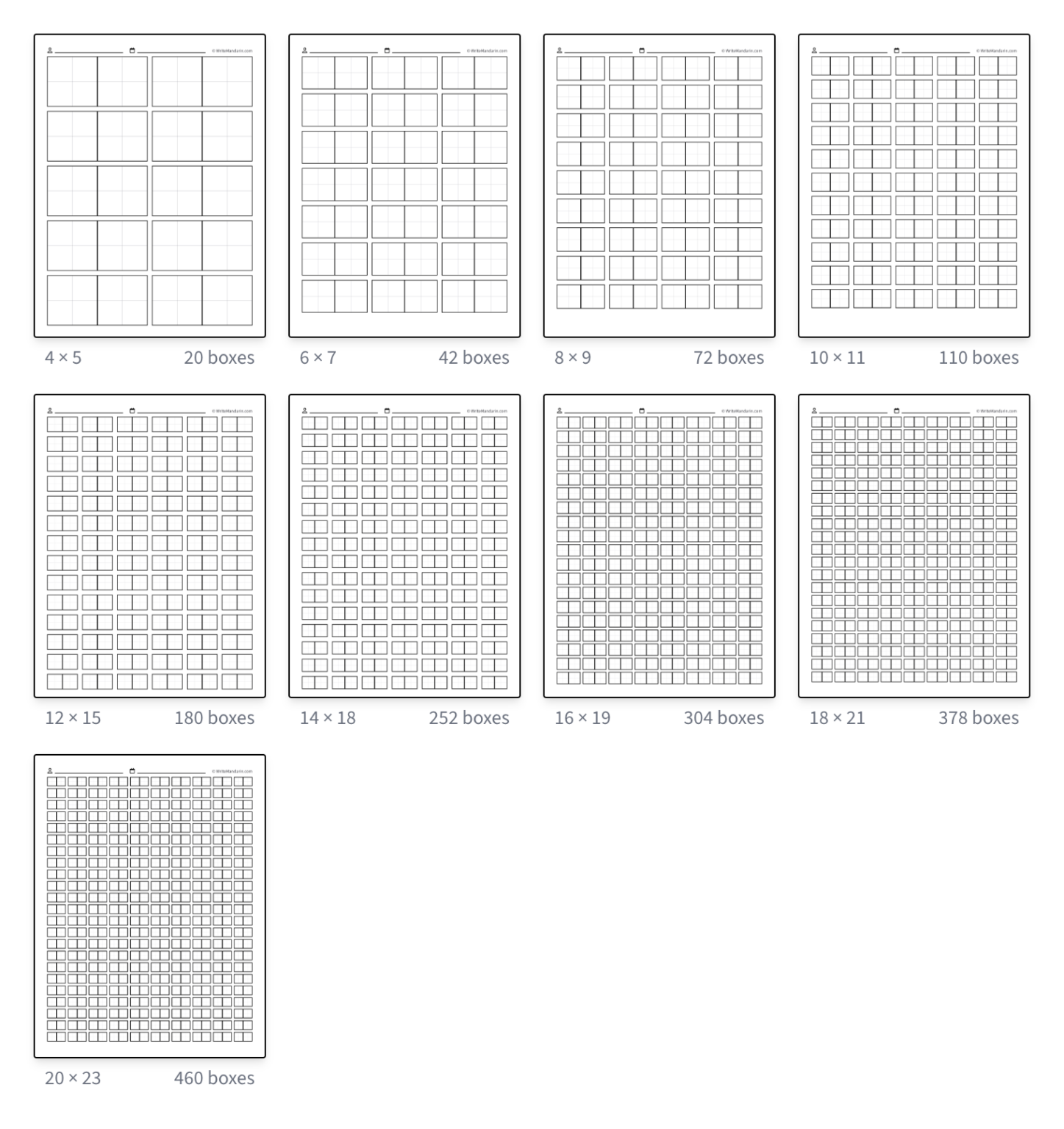 188 Printable Chinese Writing Grids - Practice Paper PDF Download
