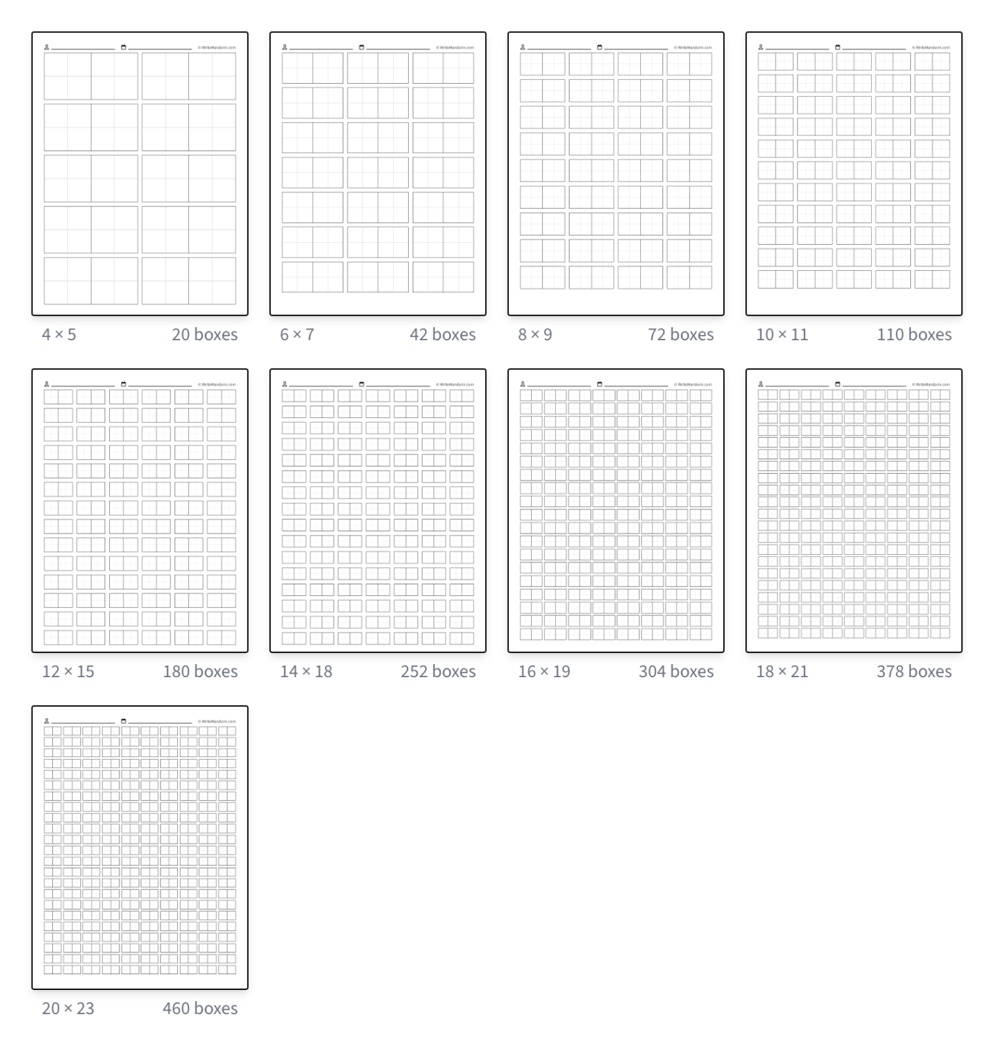 188 Printable Chinese Character Practice Writing Grids - WriteMandarin
