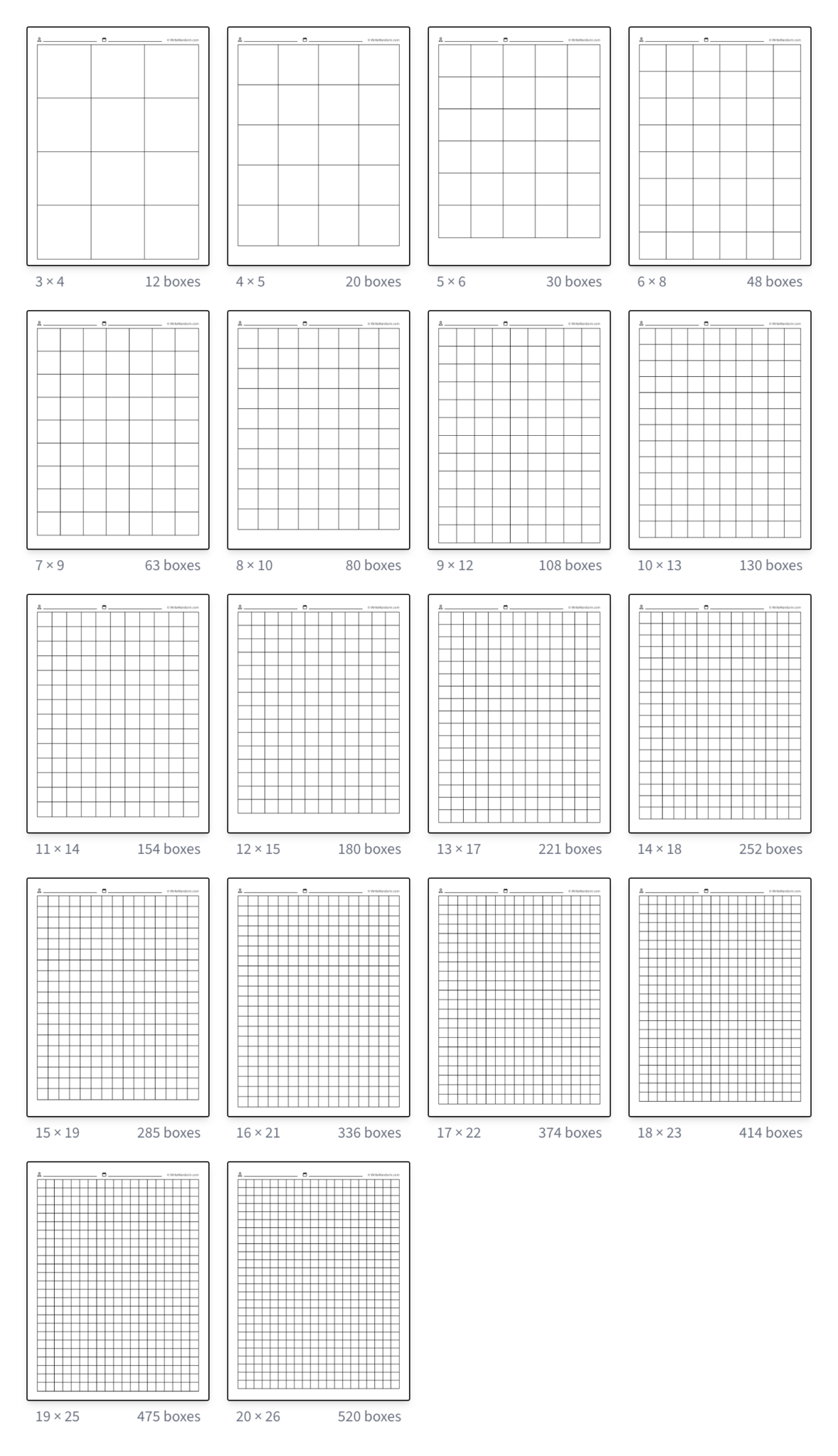 188 Printable Chinese Character Practice Writing Grids - WriteMandarin