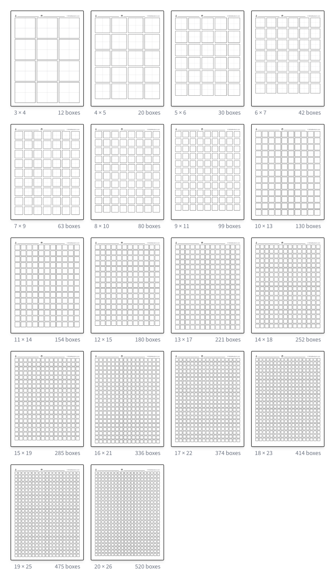188 Printable Chinese Character Practice Writing Grids - WriteMandarin