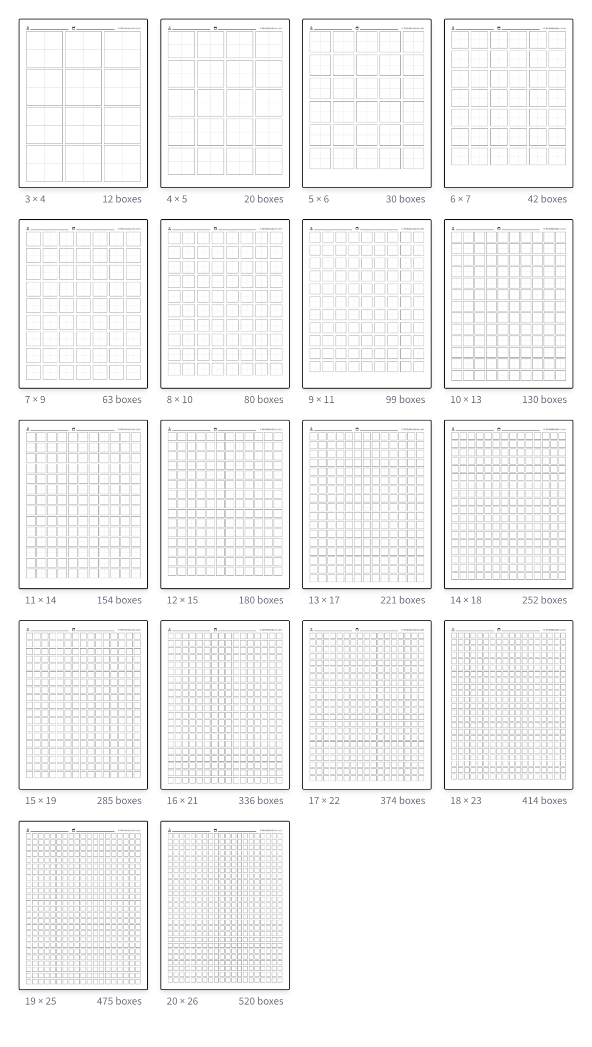188 Printable Chinese Character Practice Writing Grids - WriteMandarin